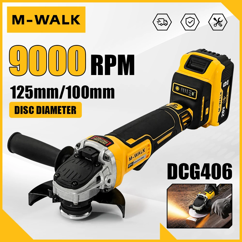 M-WALK 125mm Brushless Cordless Electric Angle Grinder 4 Gears 9000RPM ...