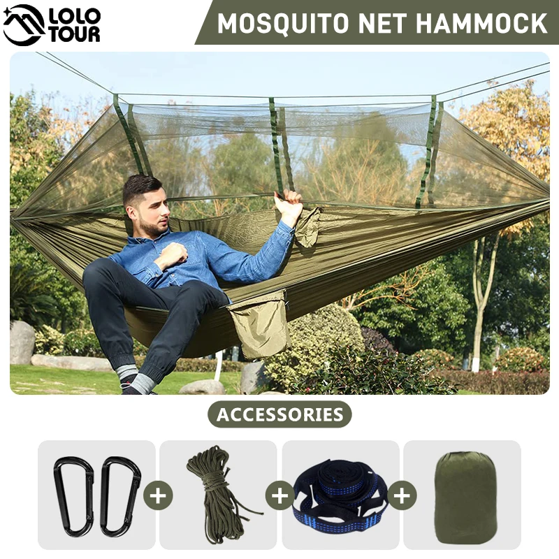Portable-Outdoor-Army-Green-Net-Hammock-Anti-mosquito-Hamac-Parachute ...