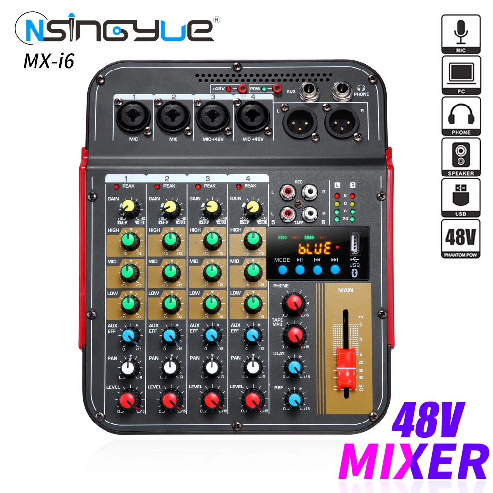 MXi6-6-Channel-Audio-Mixer-AUX-Effec-Console-DJ-Mixing-48V-Phantom ...