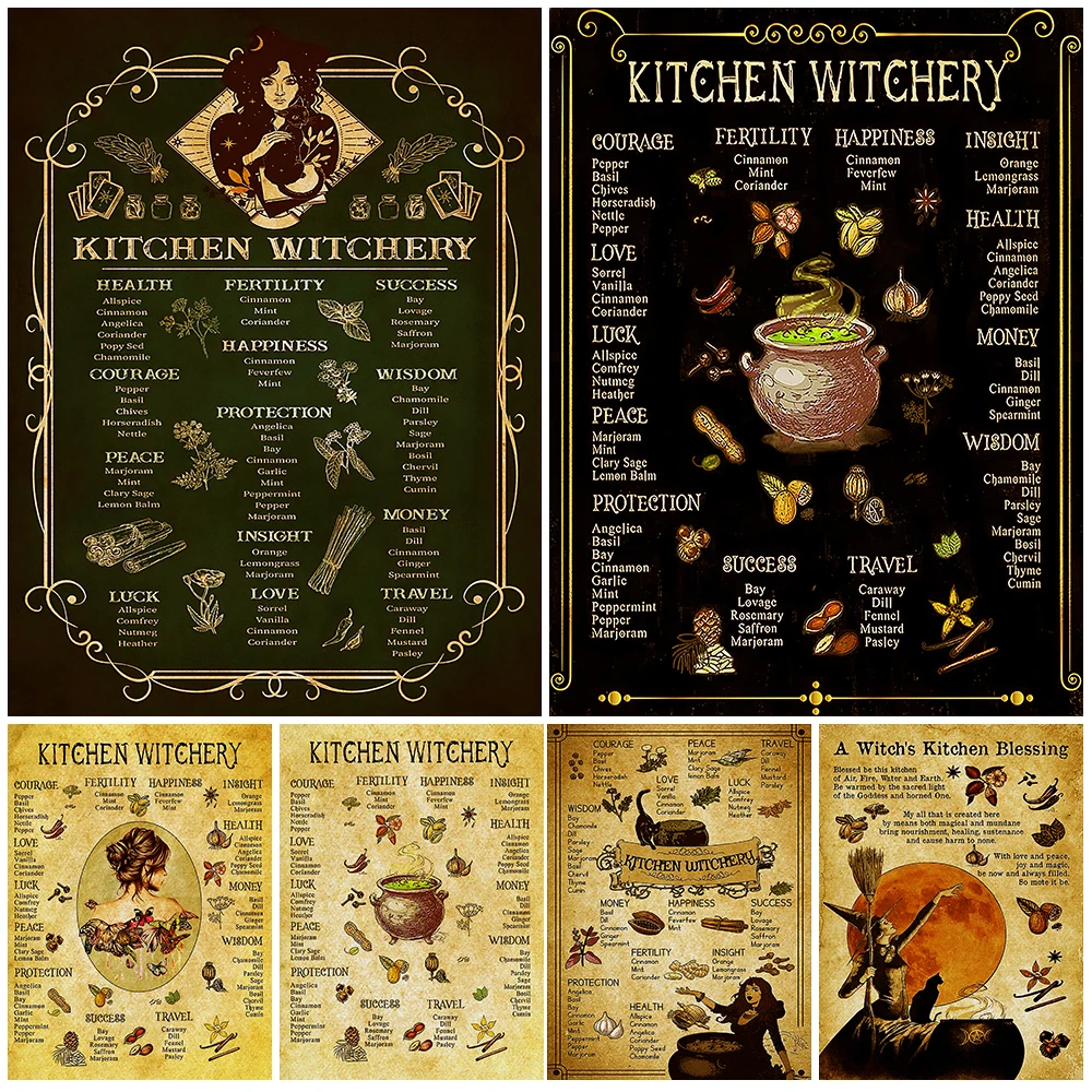 Kitchen-Witchery-And-Magic-Food-Vintage-Wall-Art-Canvas-Prints-Witch ...