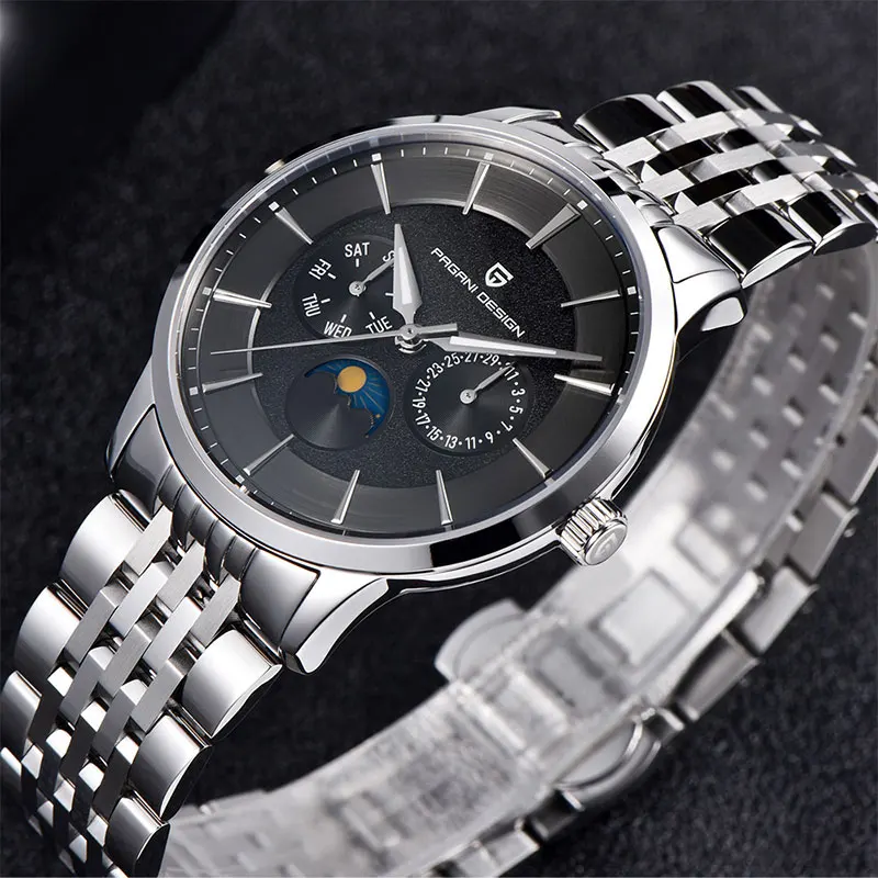 PAGANI DESIGN Moon Phase 40mm Men Watch 100M Waterproof Watches Top ...