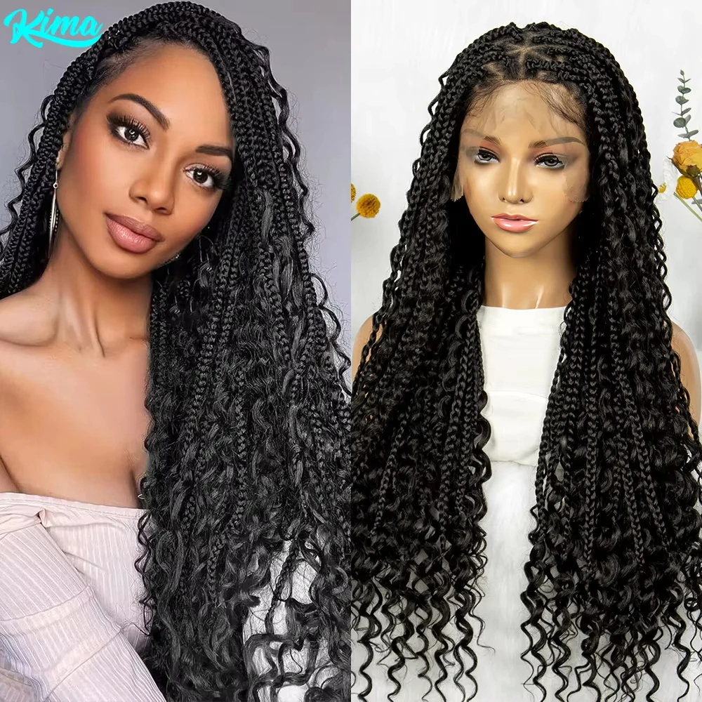 Kima Boho Braided Wig Bohemian Box Braids Wig Synthetic Full Lace Wigs ...