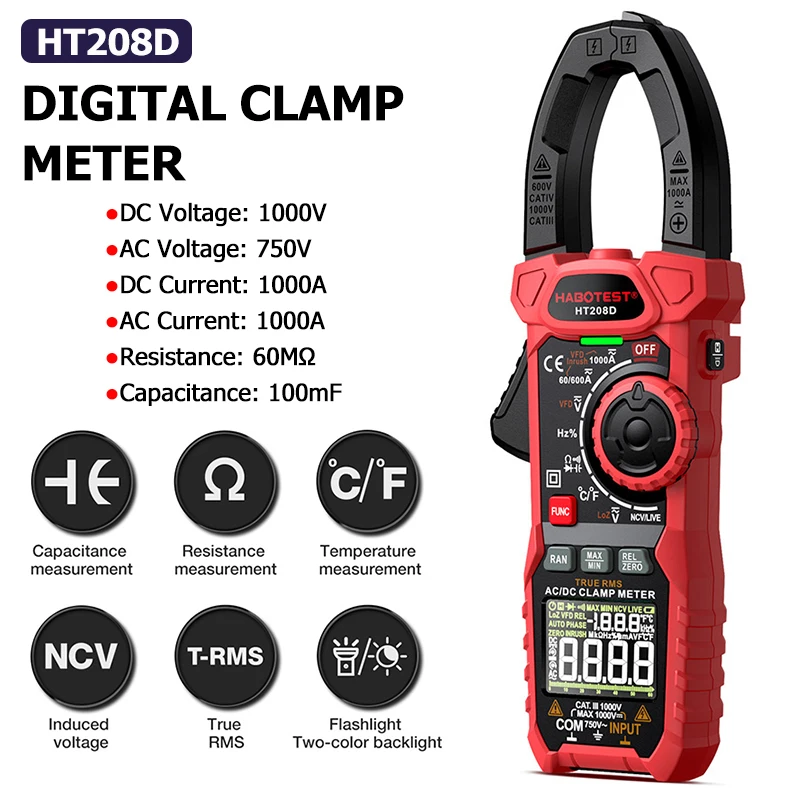 HT208D-Digital-Clamp-Meter-AC-DC-Current-Duas-cores-Backlight-True-RMS-Capacit-ncia-Temperatura ...