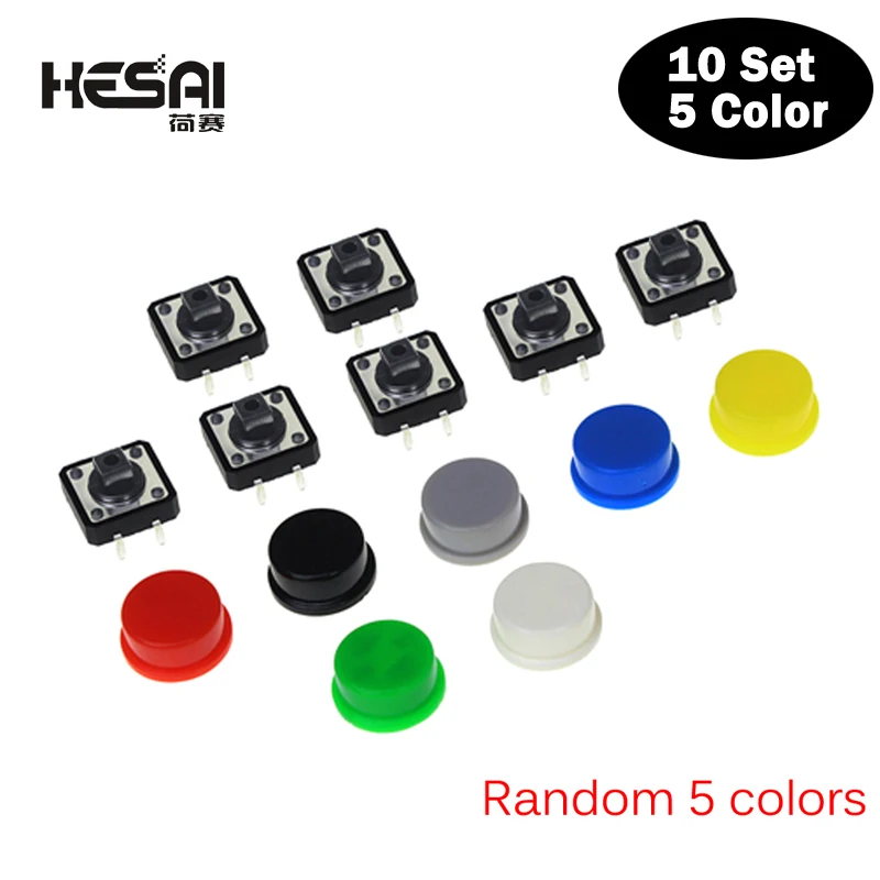 10-Set-5Color-Keycap-Tactile-Push-Button-Switch-Momentary-12-12-7-3MM ...