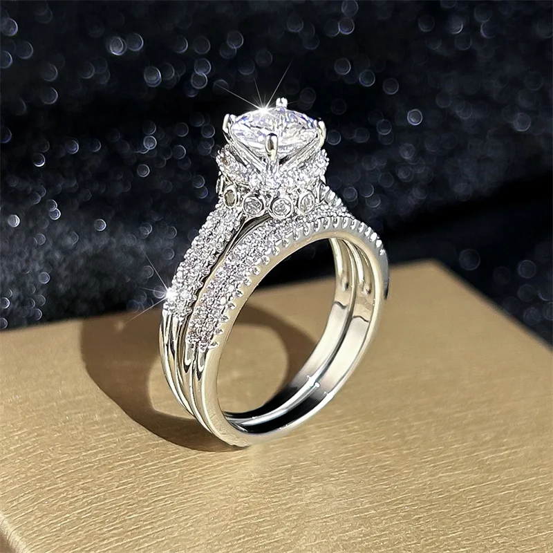 Luxury-Female-White-Crystal-Stone-Ring-Set-Charm-Gold-Silver-Color ...