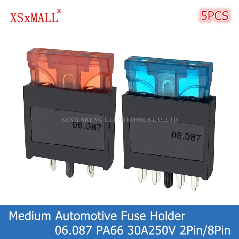 5PCS Medium Automotive Fuse Holder 06.087 PA66 30A250V 2Pin/8Pin PCB ...