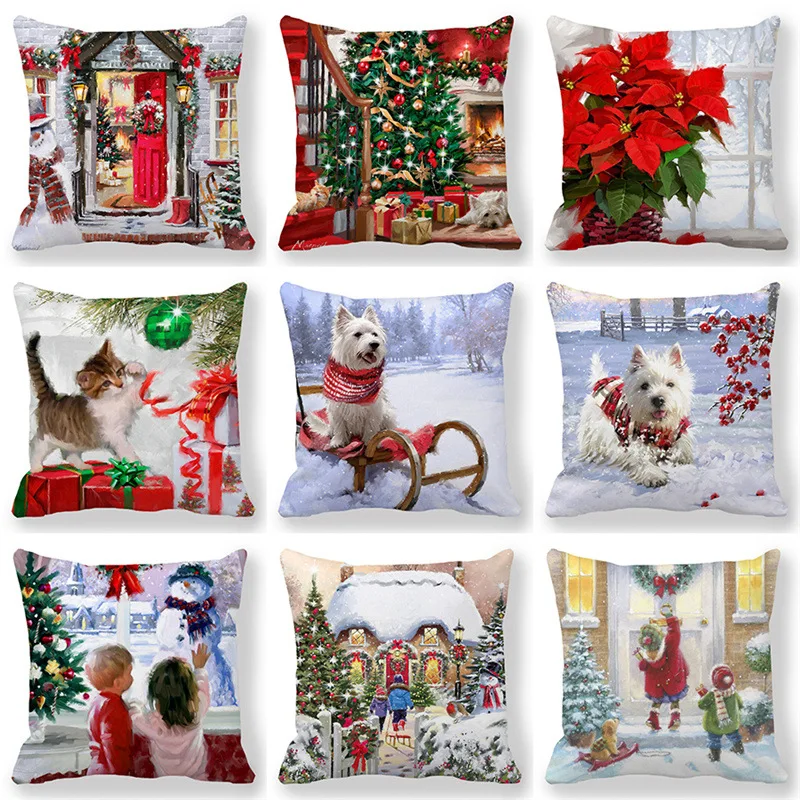 Christmas-Cushion-Cover-Polyester-Pillow-Covers-Winter-Snow-Scene ...