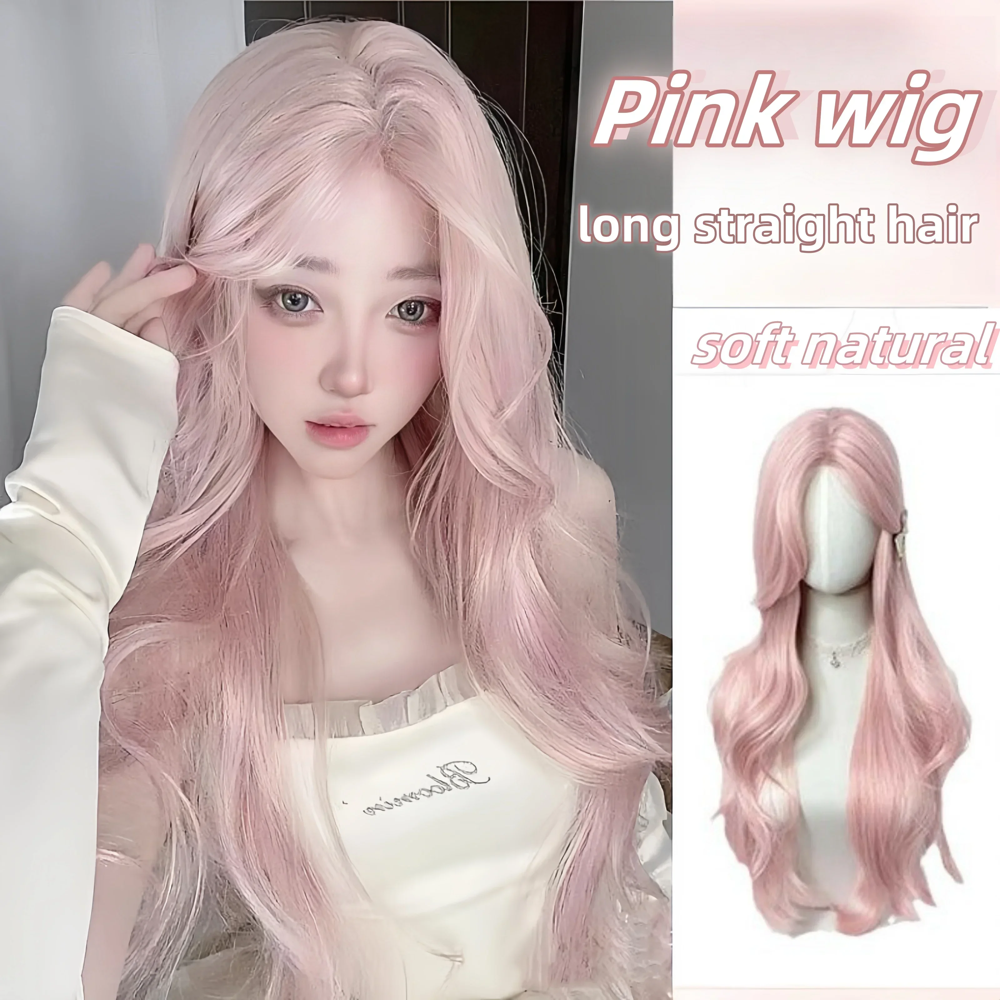Pink-Wig-for-Women-Long-Wavy-Cosplay-Wigs-Natural-Soft-Sweet-Synthetic ...