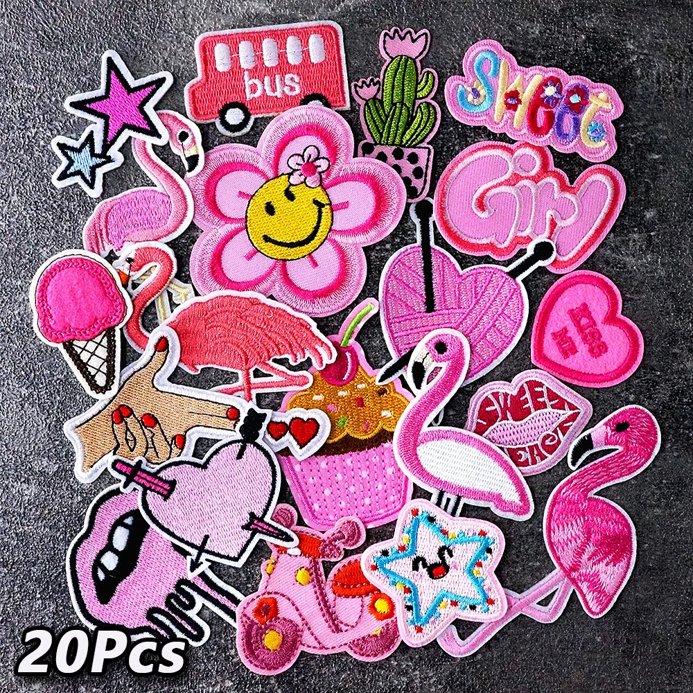 20pcs-Lot-Pink-Flamingo-Girl-Children-Patches-for-Clothing-Embroidery ...