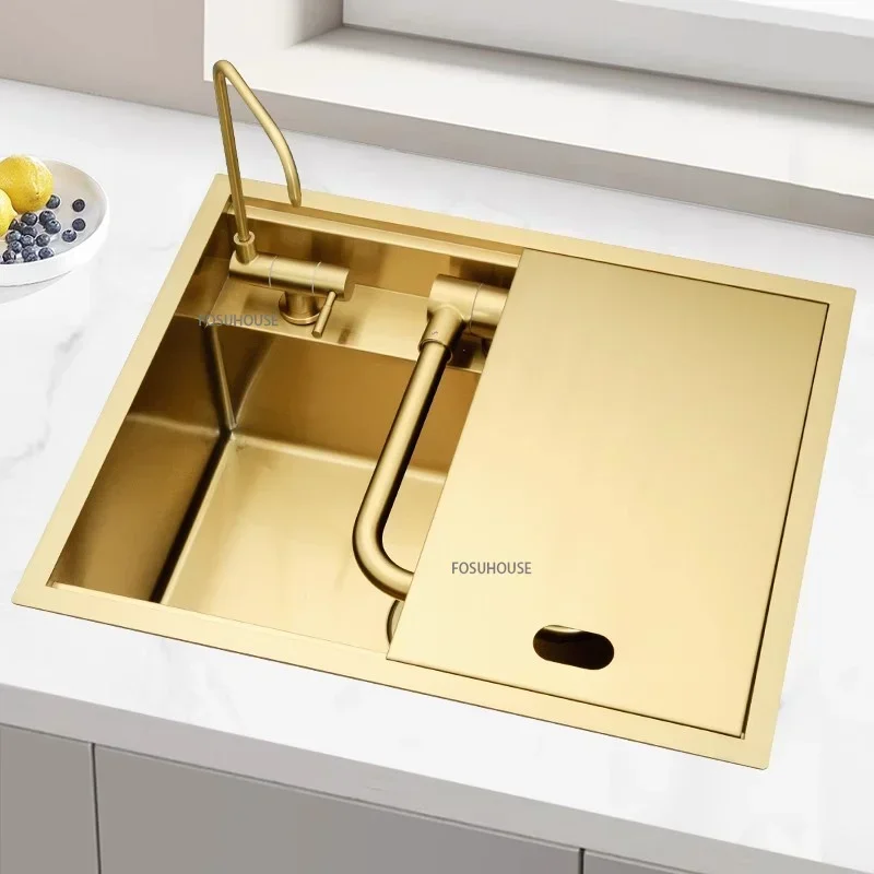 Gold Nano 304 Stainless Steel Sink Handmade Kitchen Bar Counter Sink ...