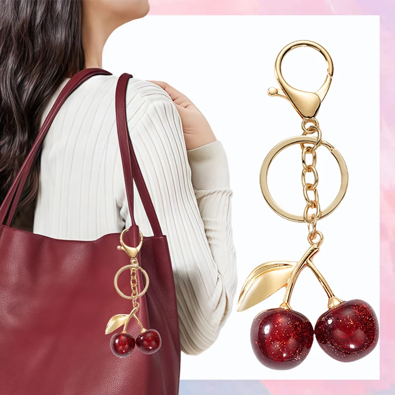 Fashion Cherry Key Chain Cute Resin Red Cherry Backpack Pendant for ...