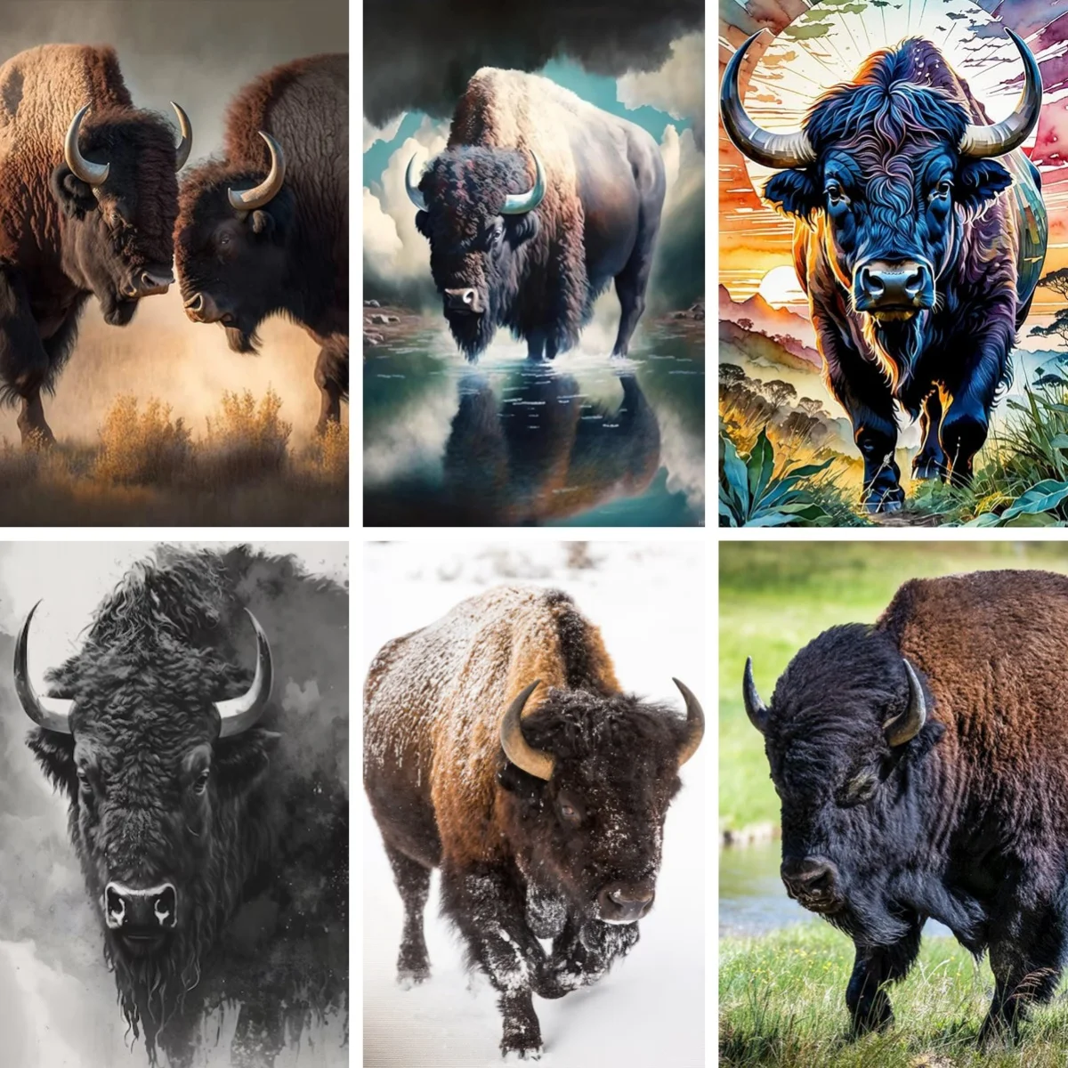 American Bison DIY 5D Diamond Painting , Funky Western Bull Art Vintage ...
