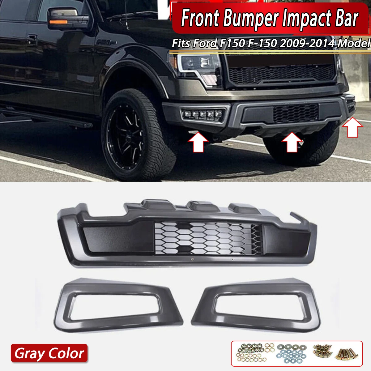Fits-2009-2014-Ford-F150-F-150-Steel-Gray-Raptor-Style-Front-Bumper-Bar ...