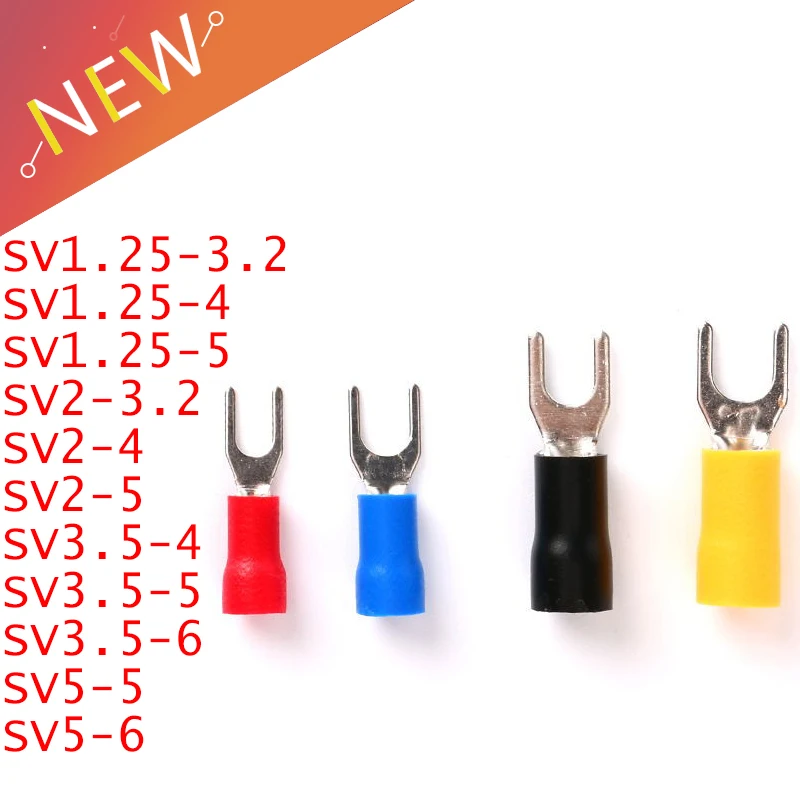 100Pcs Insulated Fork Spade Wire Connectors U Type Electrical Crimp Terminal for 22-10AWG SV1.25 ...