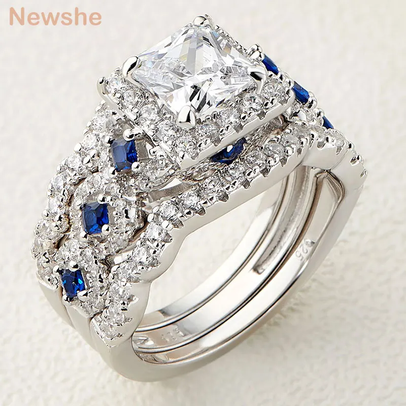 Newshe Wedding Ring Sets Classic Jewelry 3 Pcs 925 Sterling Silver 2 ...
