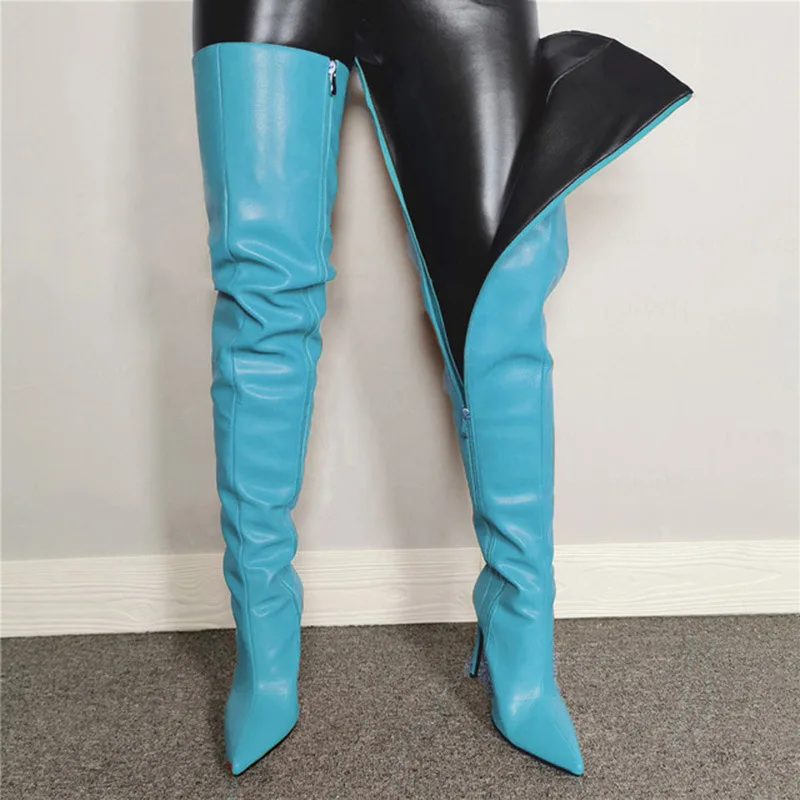 Damen Über Die Knie High Heels Seite Zipper Stiletto Leder Lange ...