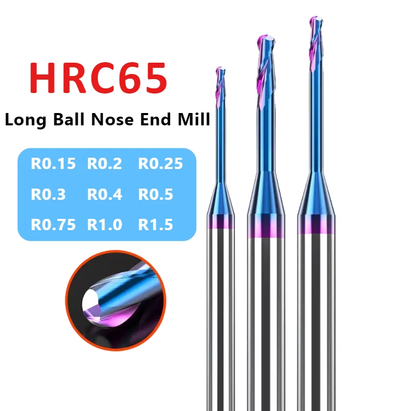 HRC65 Extra Long Ball Nose End Mill 2 Flutes Woodworking Tools CNC ...