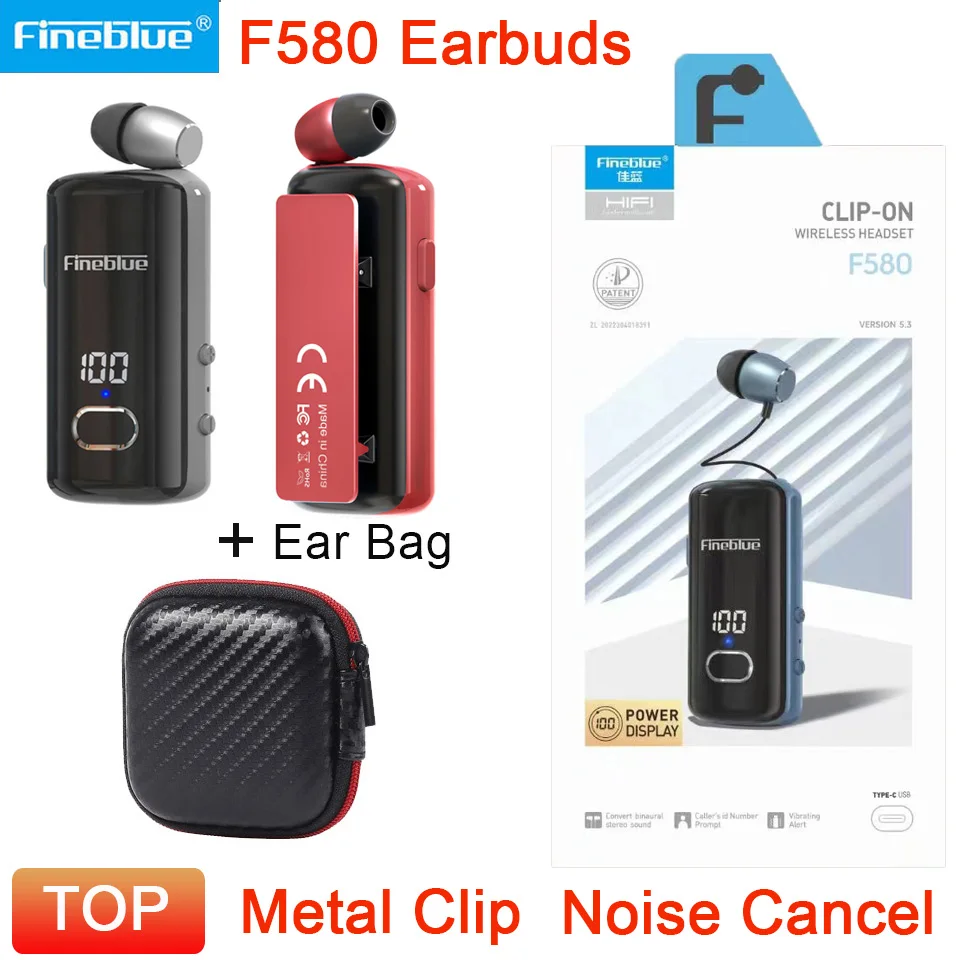 Fineblue-F580-Metal-Clip-on-Lotus-Wireless-Earphone-Bluetooth-5-3-Headphone-HD-Mic-Noise ...