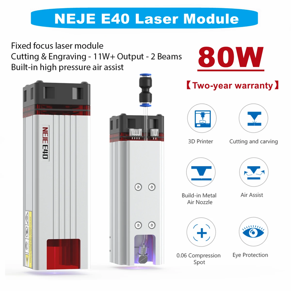 NEJE-E40-Fixed-Focus-Dual-Beam-Diodes-80W-Laser-Module-for-Metal ...
