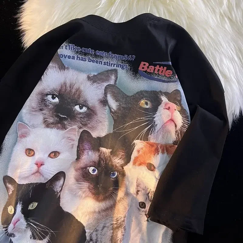 European-and-American-cartoon-printing-cat-pattern-t-shirt-men-and-women-couple-wear-college ...