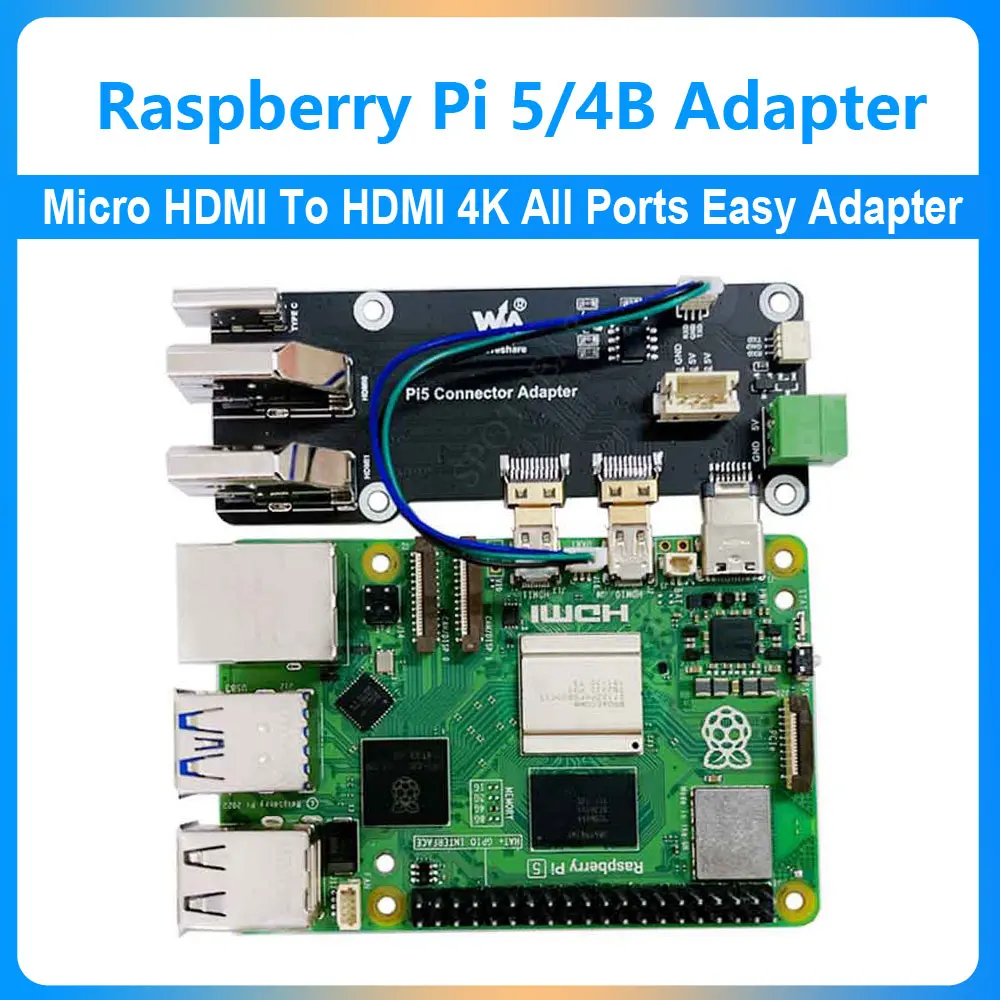 Raspberry-Pi-5-4B-Micro-HDMI-To-HDMI-Easy-Adapter-board-Dual-4K-Outputs ...