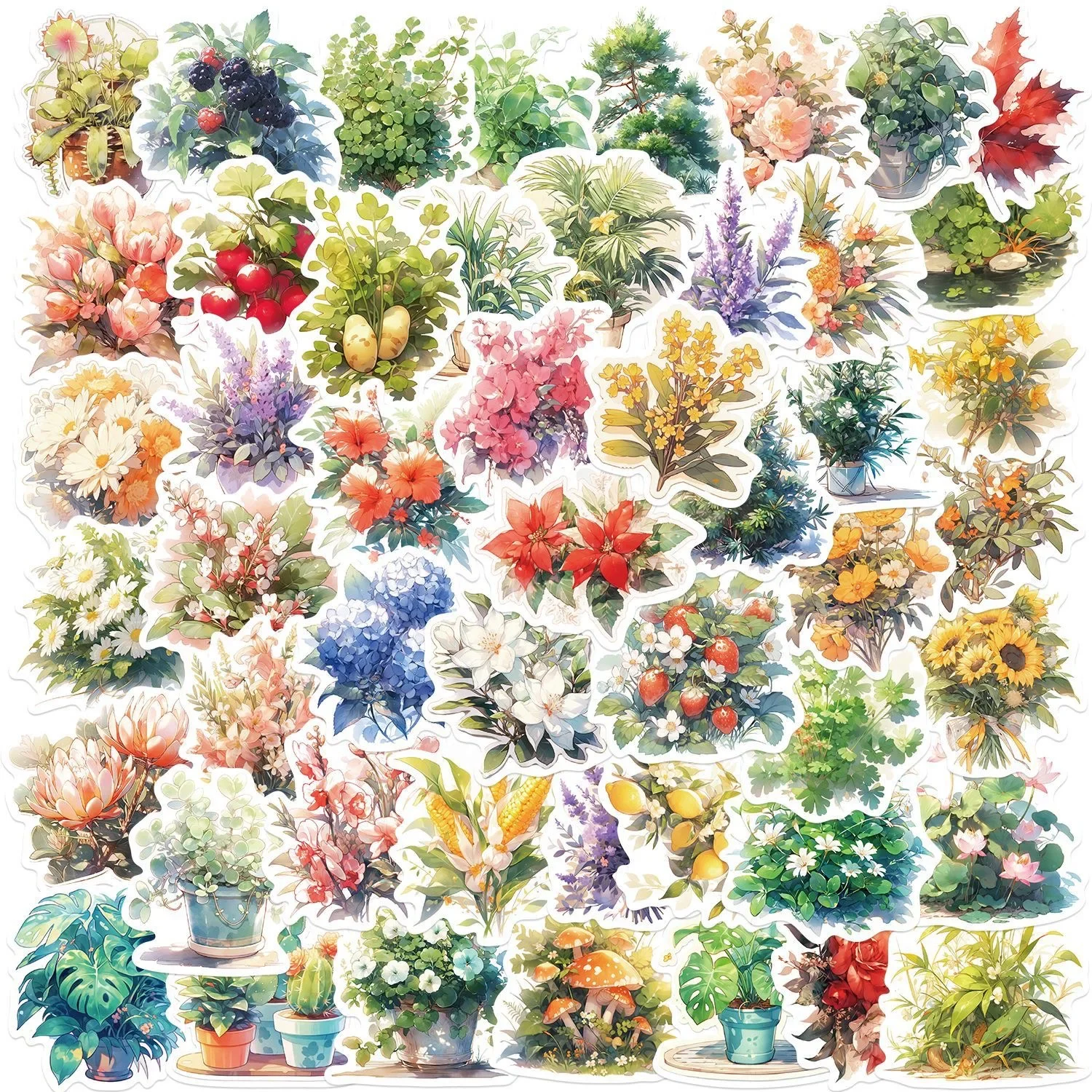 10-50PCS-Cute-Green-Plants-Flower-Potted-Stickers-Aesthetic-DIY ...