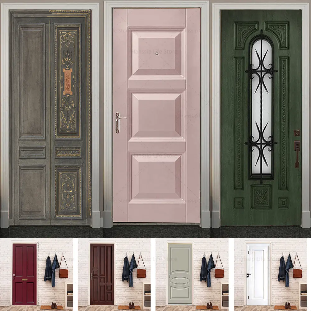 Solid-Color-Door-Sticker-Wood-Style-Wrap-Full-Door-Vinyl-PVC-Waterproof ...
