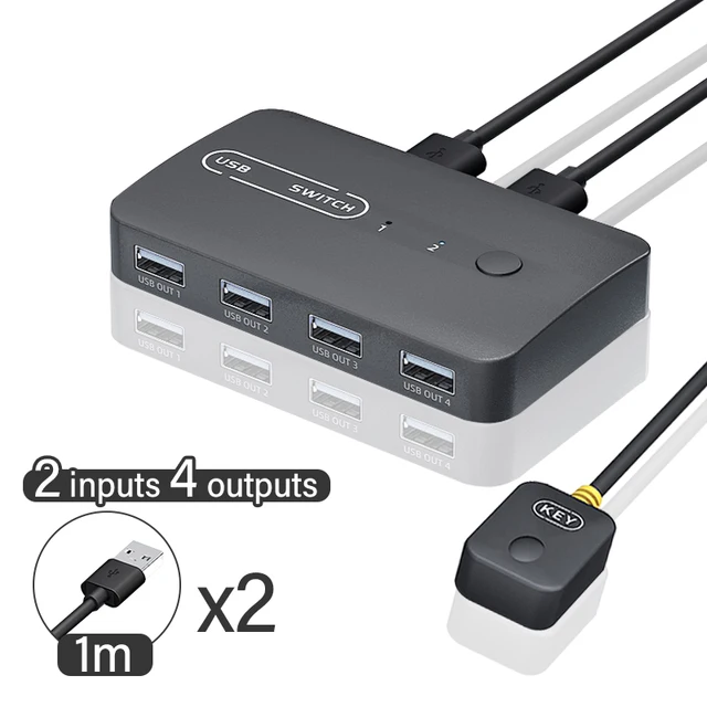 KVM Switch USB Switch Shared Controller Hub Adapter USB2.0 4 Inputs 4 Outputs For Laptop ...