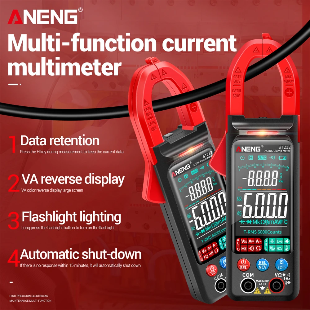 Aneng St212 Digital Clamp Meter 6000 Counts Dc/ac Current 400a Amp ...
