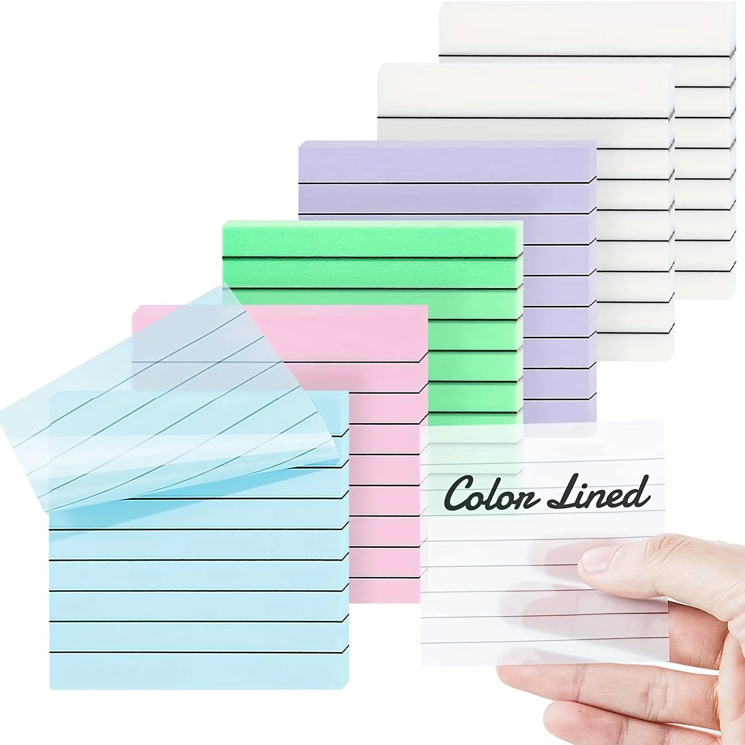 6-Pads-Lined-Transparent-Sticky-Notes-3-x3-6-Soft-Color-Clear-See ...