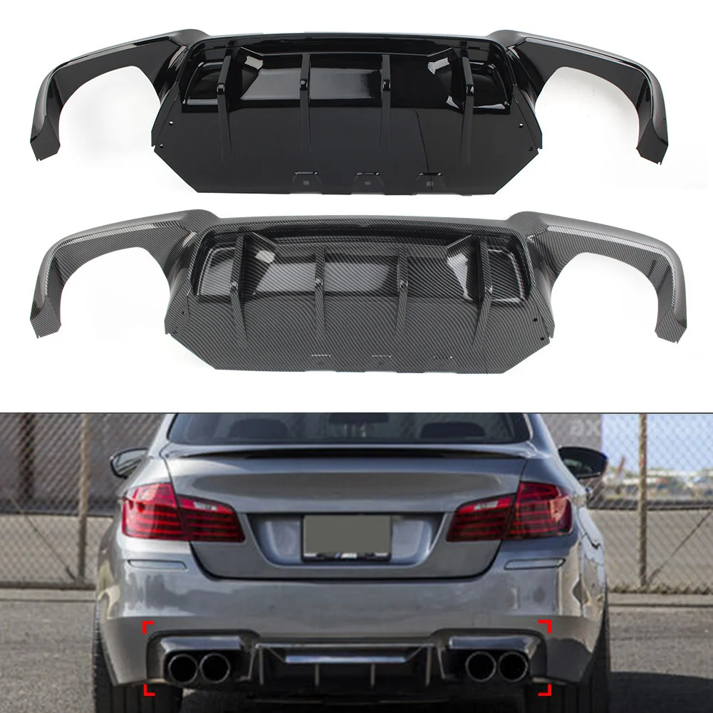 Glossy-Black-Carbon-Fiber-Car-Rear-Bumper-Diffuser-Quad-Exhausts-For ...