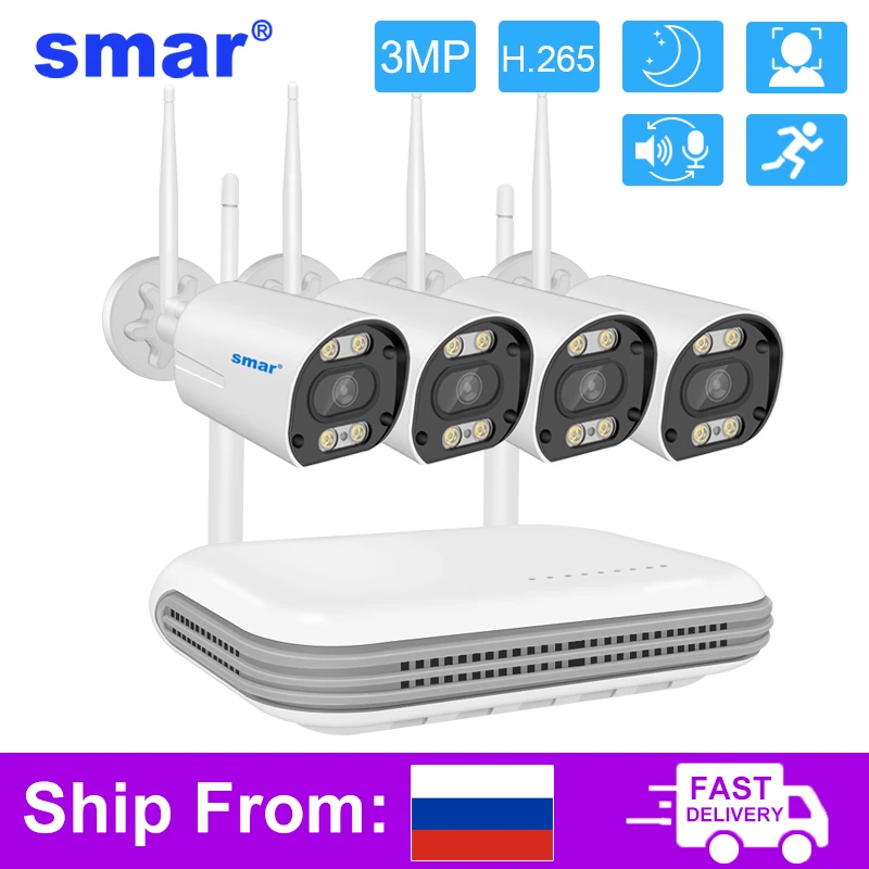 SMAR 8CH NVR 3MP Wifi Camera Kit Video Surveillance System Two Way ...