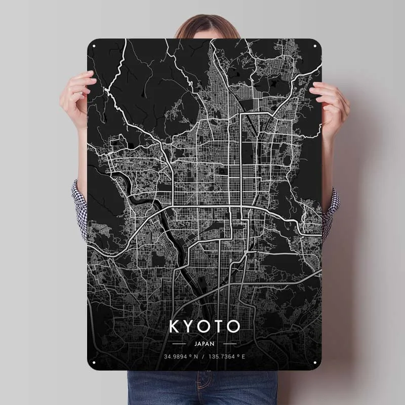 Kyoto-City-Map-Dark-Man-Cave-Tinplate-Metal-Poster-Room-Decoration ...