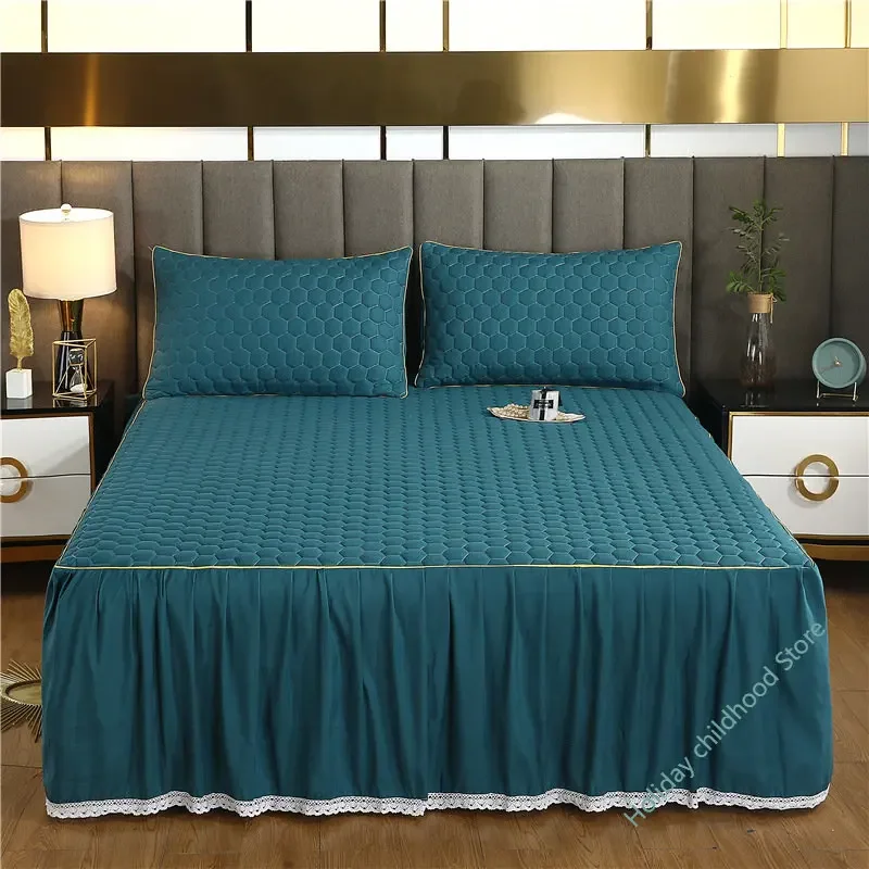 Solid-color-slip-proof-bed-hat-mattress-protector-plus-cotton-bedspread ...