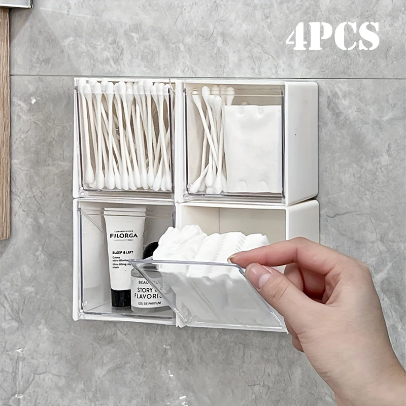 1/2pcs Wall Mounted Storage Box Makeup Cotton Organizer Plastic Cotton ...