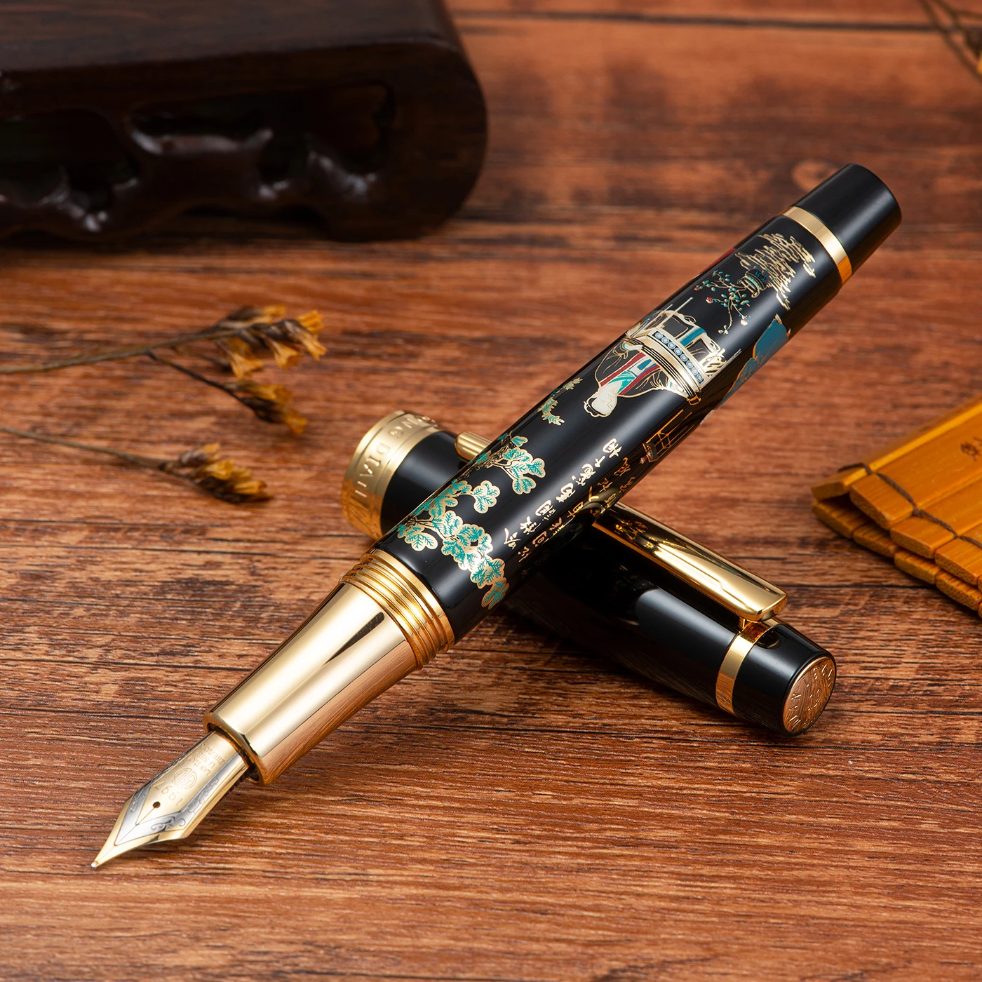 Hongdian-231-Metal-Fountain-Pen-Iridum-EF-F-Nib-with-Chinese-Painting ...