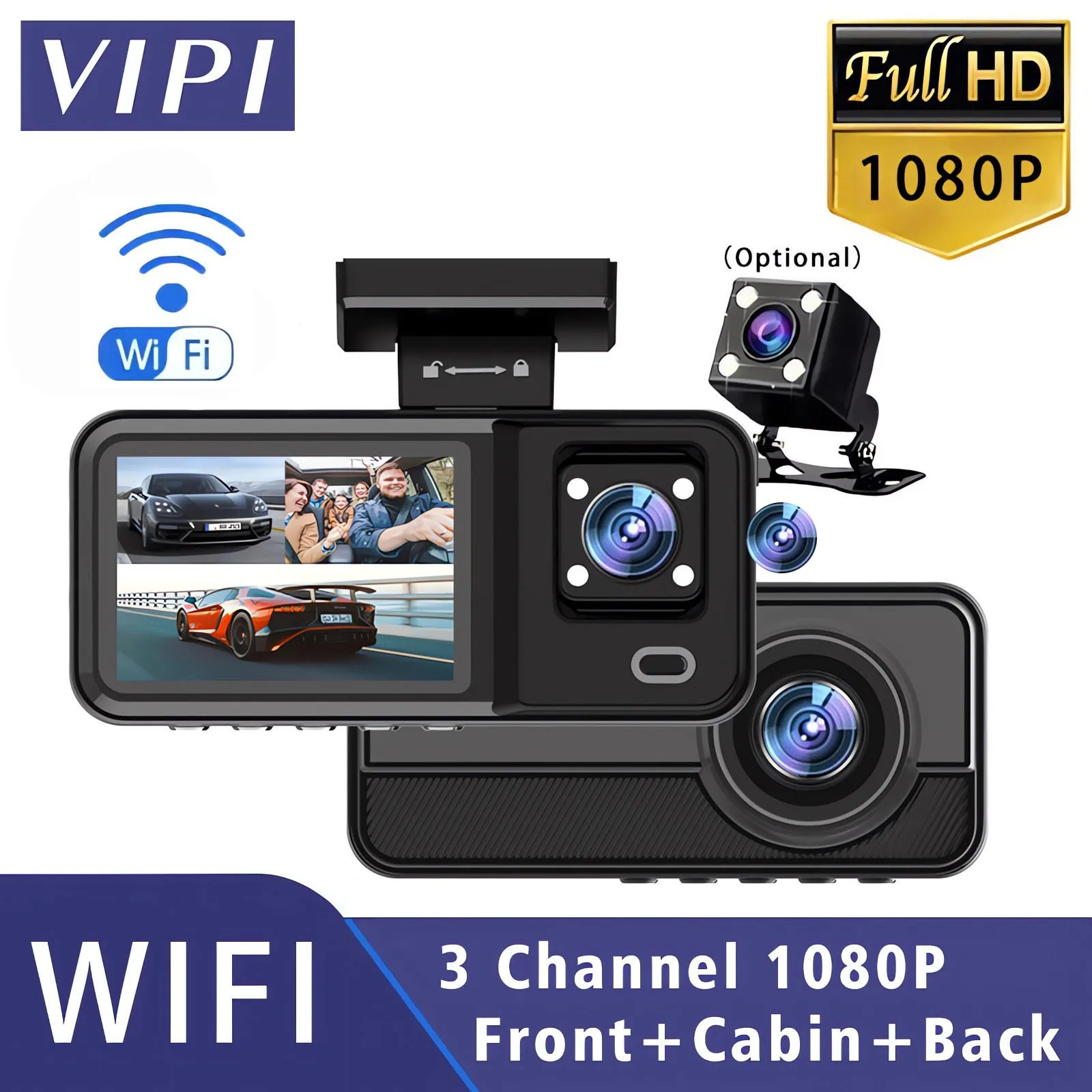 Wifi 3 Camera Car Dvr HD1080P Mini Dash Cam Interior Vehicle Three Way ...