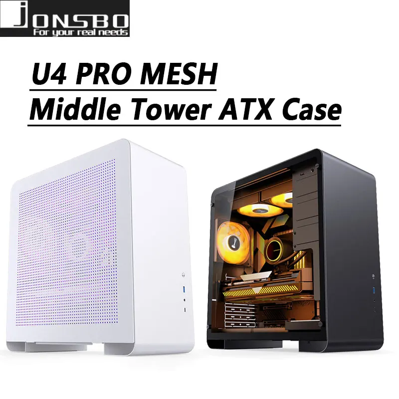 JONSBO U4 프로 미들 타워 케이스, ATX 마더보드, 240 수냉 메쉬 보드, 사이드 패널 ≤ 160mm 라디에이터, 280 330mm 비디오 카드 ...