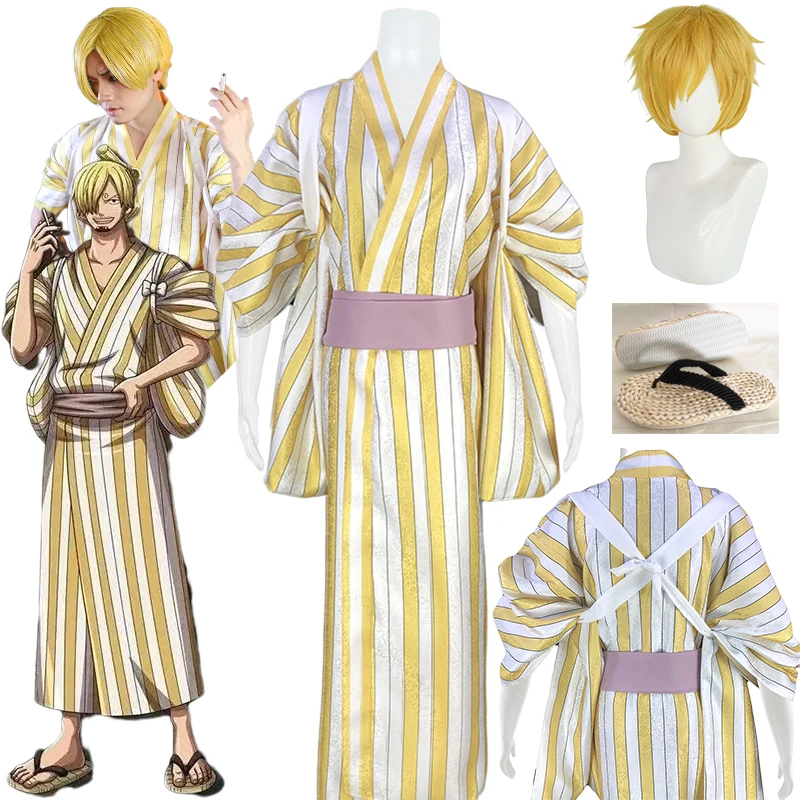 Anime Wano Country Vinsmoke Man Sanji Cosplay Costume Men Kimono Wigs ...