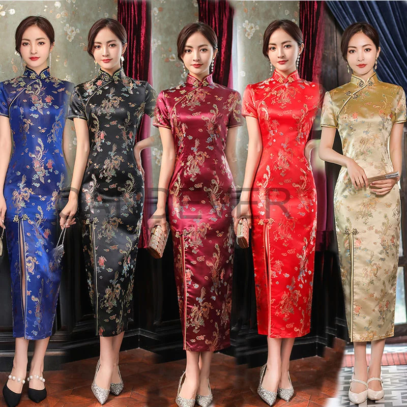 red-Sexy-Traditional-Chinese-Dragon-Phoenix-Qipao-Dress-Women-Slim ...