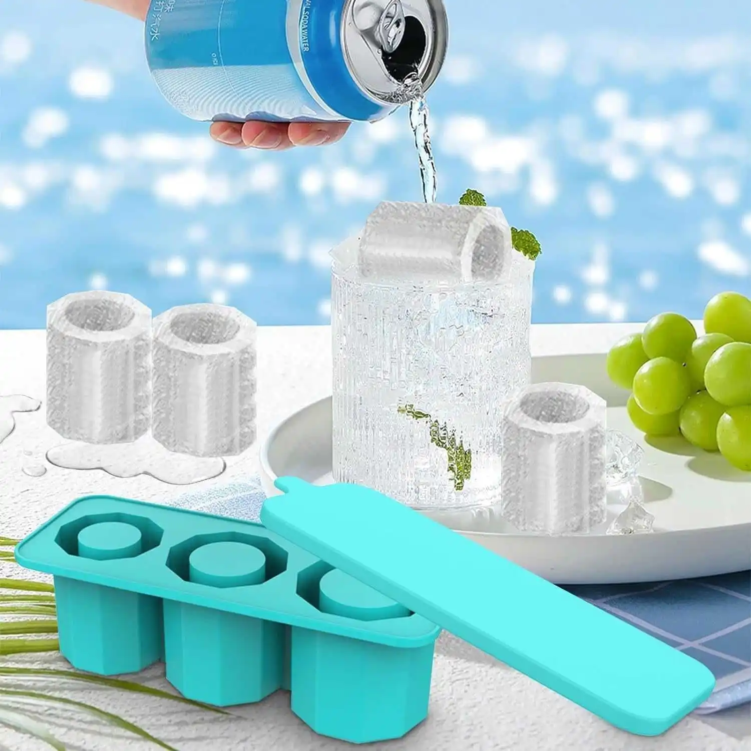 Silicone-3-grid-Covered-Ice-Cube-Tray-Cylindrical-Food-Grade-Ice-Cube ...