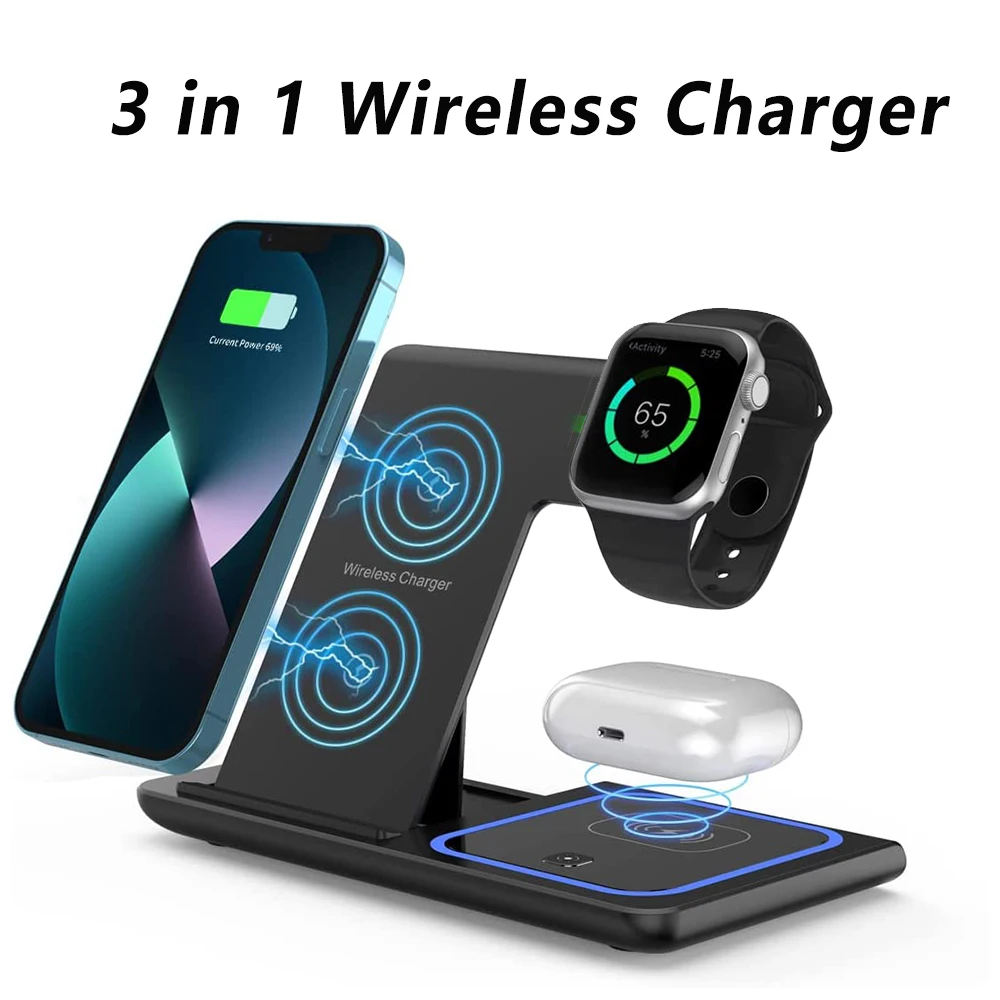 3 in 1 Wireless Charger Stand For iPhone 14 13 12 11 X 8 /Airpods 2 3 ...