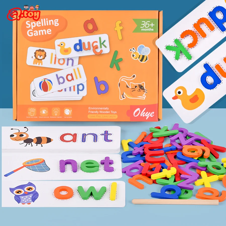 Wooden-26-Alphabet-Letter-Learning-Cards-Set-Word-Spelling-Writing ...