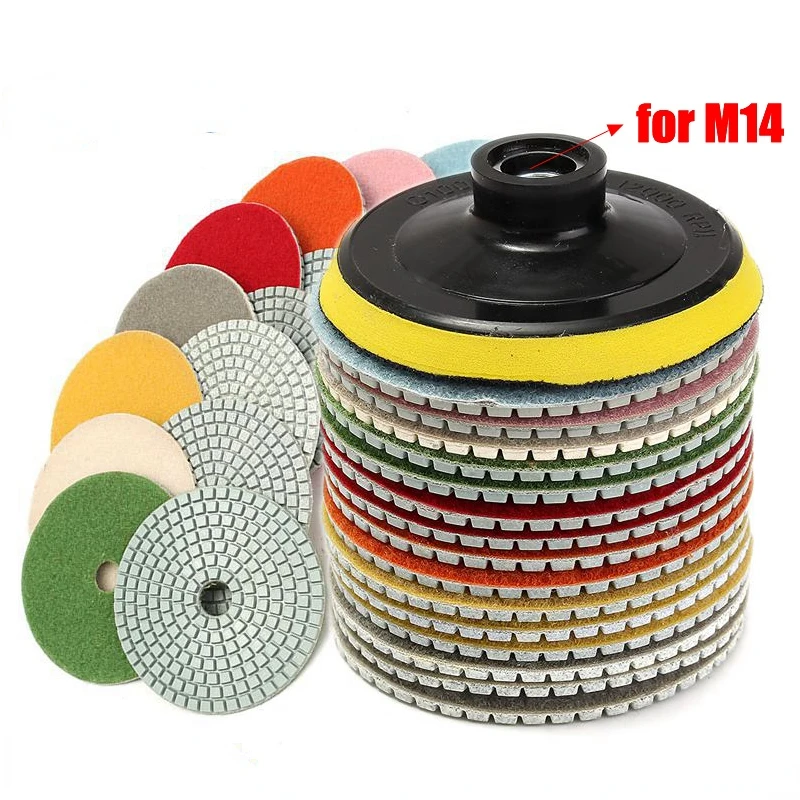 16pcs 4 inch 100mm Diamond Polishing Pads Kit Wet/Dry for Granite Stone ...