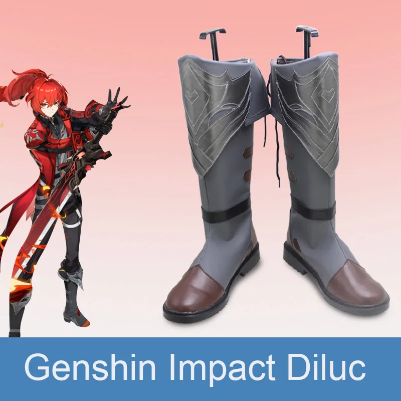 Genshin Impact Diluc Cosplay Shoes Boot Game Diluc Cosplay Wig High ...
