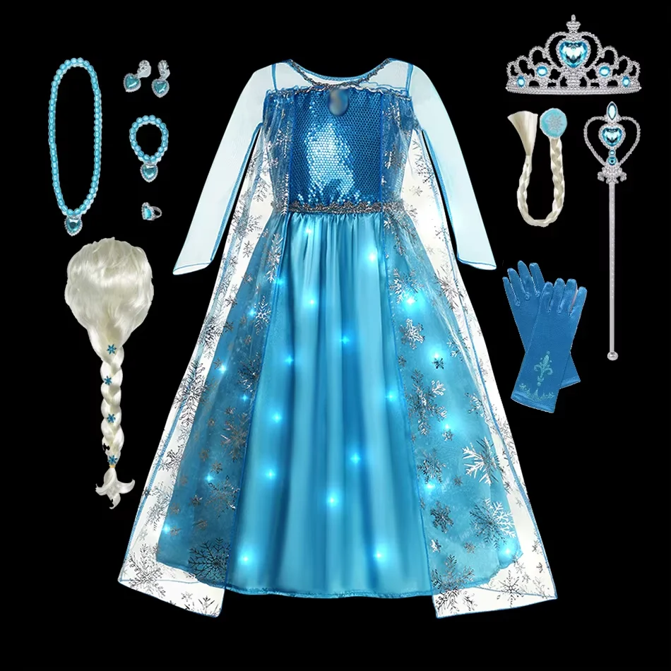 2025 New Girls Princess Cosplay Dress Glow Kids Halloween Snow Carnival ...