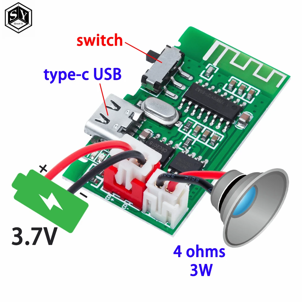 4-OHMS-3W-Mono-Bluetooth-Power-Amplifier-PCBA-Battery-Charging-Function ...