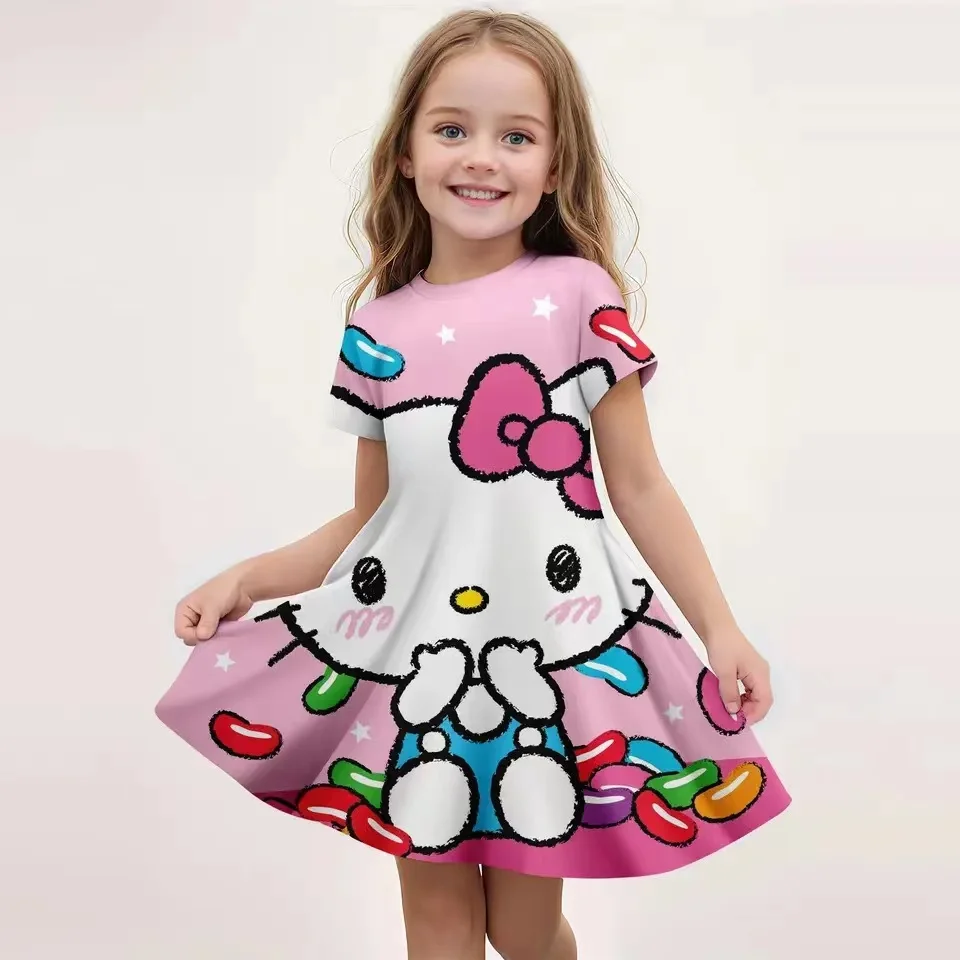 Miniso-Cute-Hello-Kitty-3D-Print-Girls-Short-Sleeve-Dress-Children-s ...