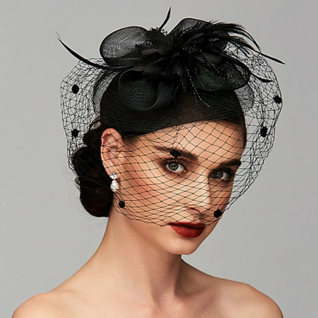 Black Birdcage Veil With Feathers