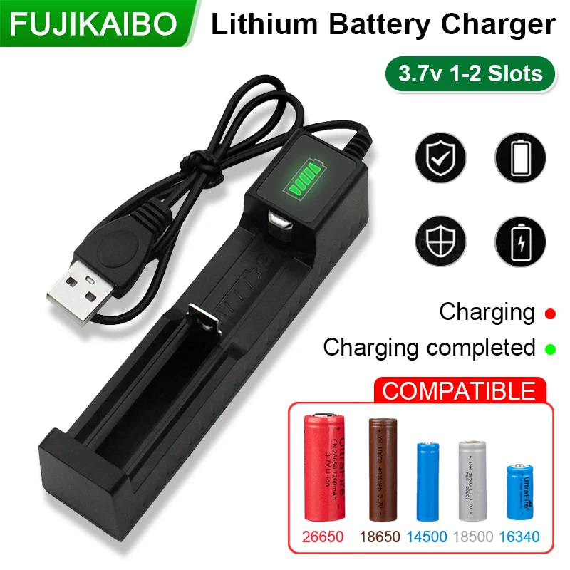 18650-Charger-USB-Battery-Charger-1-2-Slots-3-7-V-Rechargeable-Lithium ...